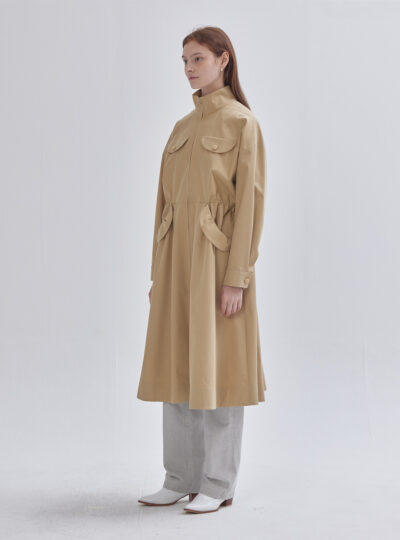 Beige Two-Way String Zip-Up Coat - societyA