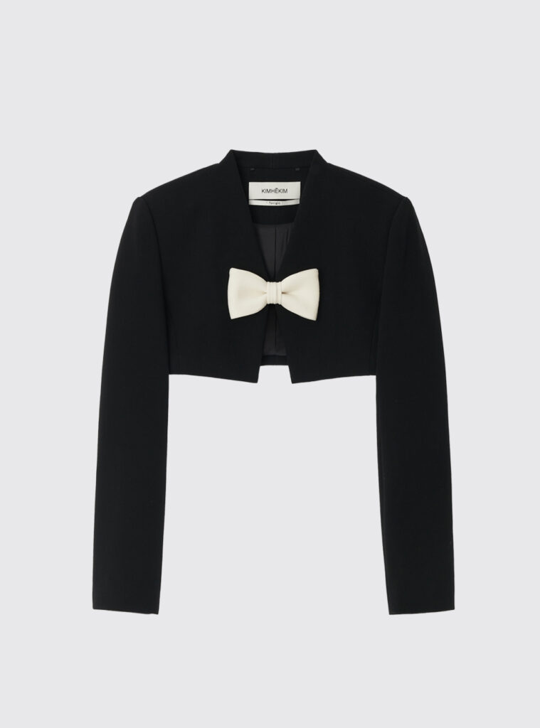 Bicolor Bow Collarless Cropped Jacket - By KIMHEKIM societyA
